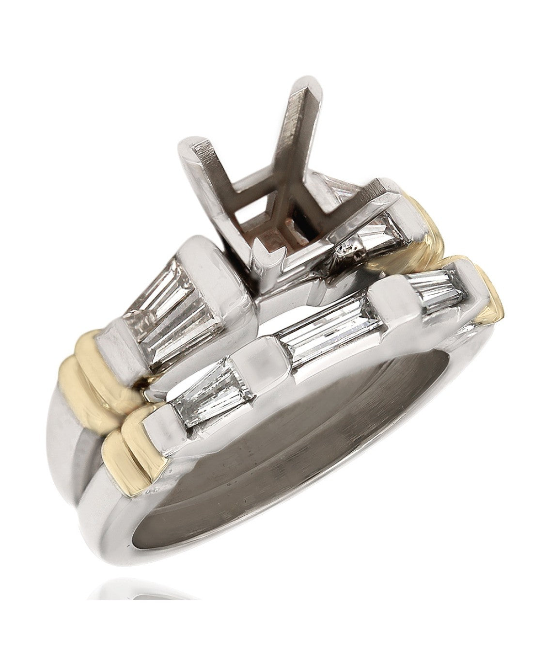 Two Piece, Baguette Diamond Mounting in Platinum and 18k Yellow Gold ...