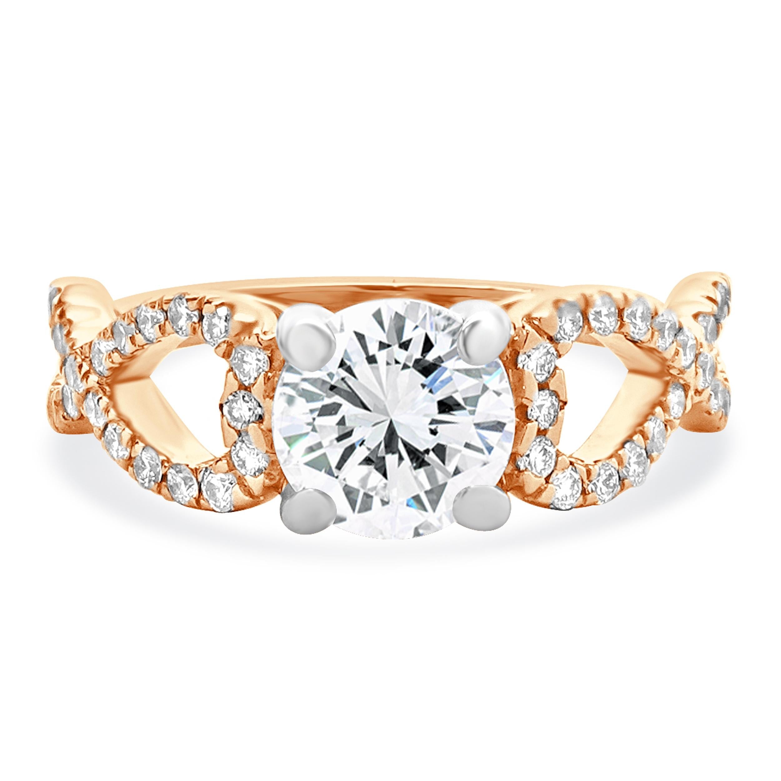 18 Karat Rose and White Gold Round Brilliant Cut Diamond Engagement Ri ...