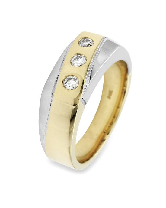 Gentleman's Diagonal 3 Stone Diamond Ring in White and Yellow Gold – E ...