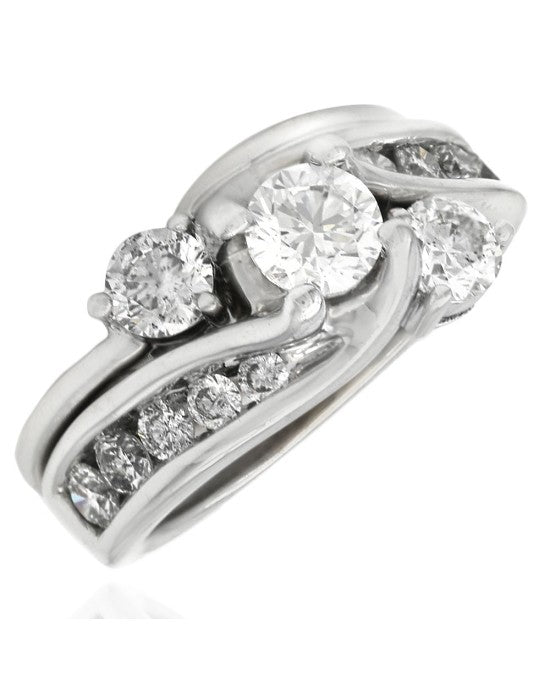 3 Stone Diamond Bypass Wedding Set in White Gold – E.D. Marshall Jewelers™
